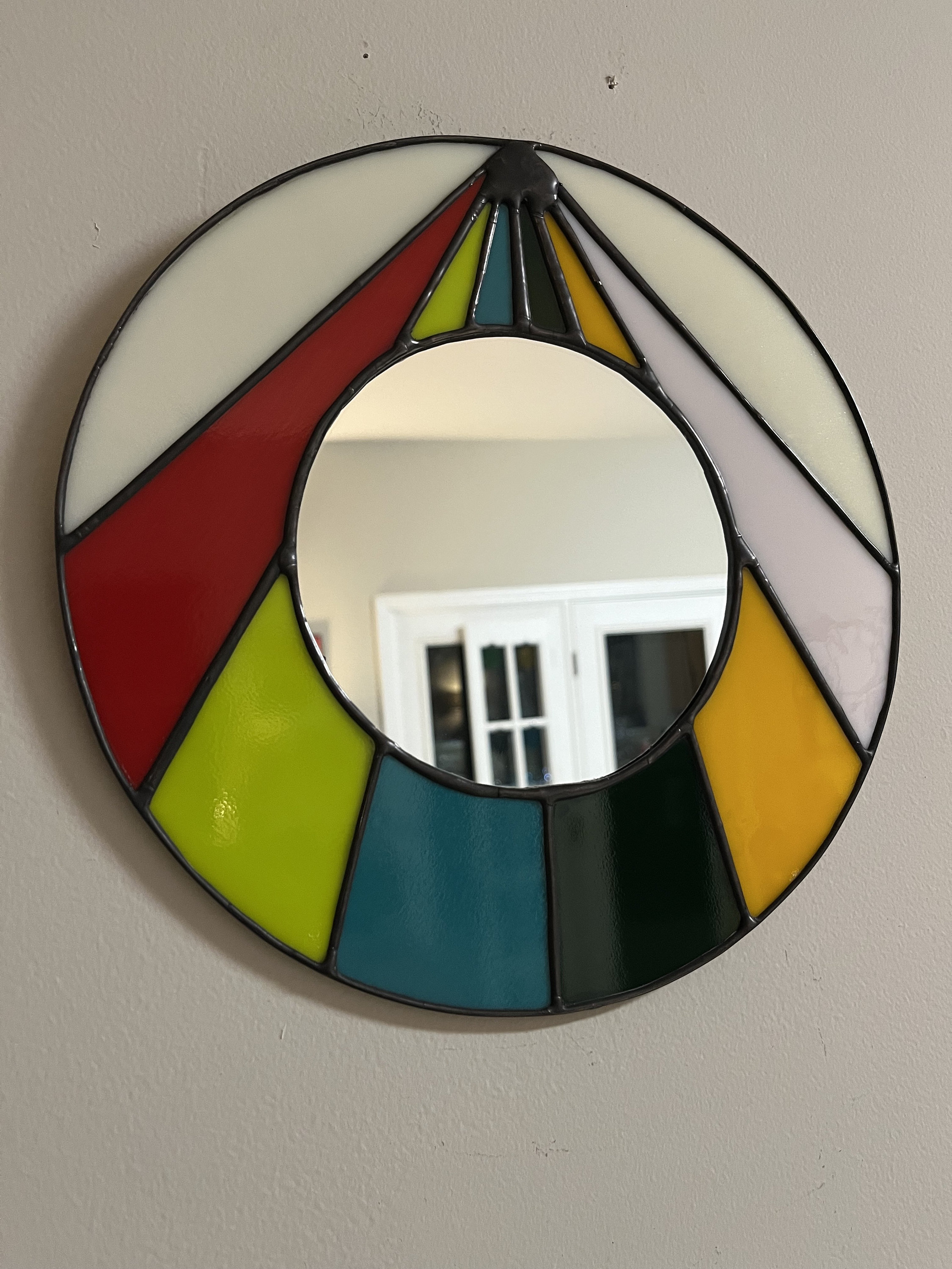 Stained Glass Mirror Mid Century Modern Mirror, Multi Color and Ivory ...