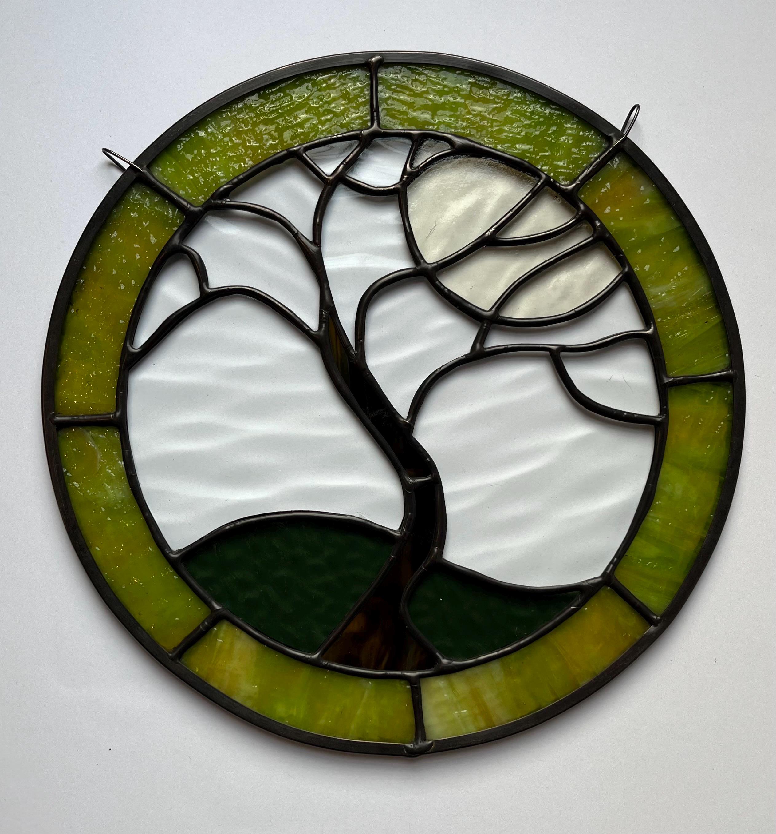 Stained Glass Tree Round Stained Glass Winter Tree With Sun - Etsy