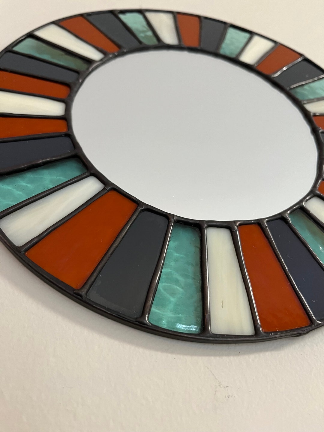 Stained Glass Mirror- Terra Cotta , Charcoal, Bone and Blue Multi Color ...