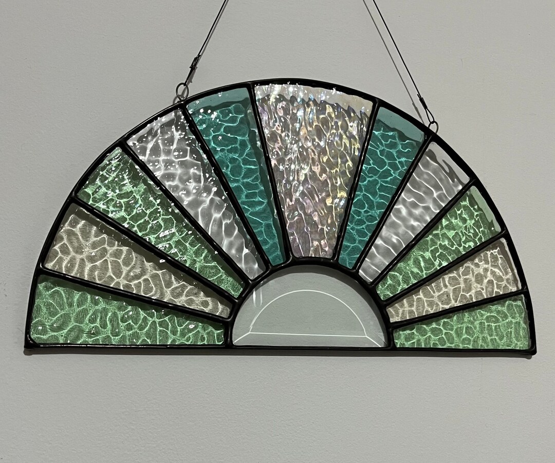 Stained Glass Panel- Burst Series- Semicircle With Bevel- Green/yellow ...