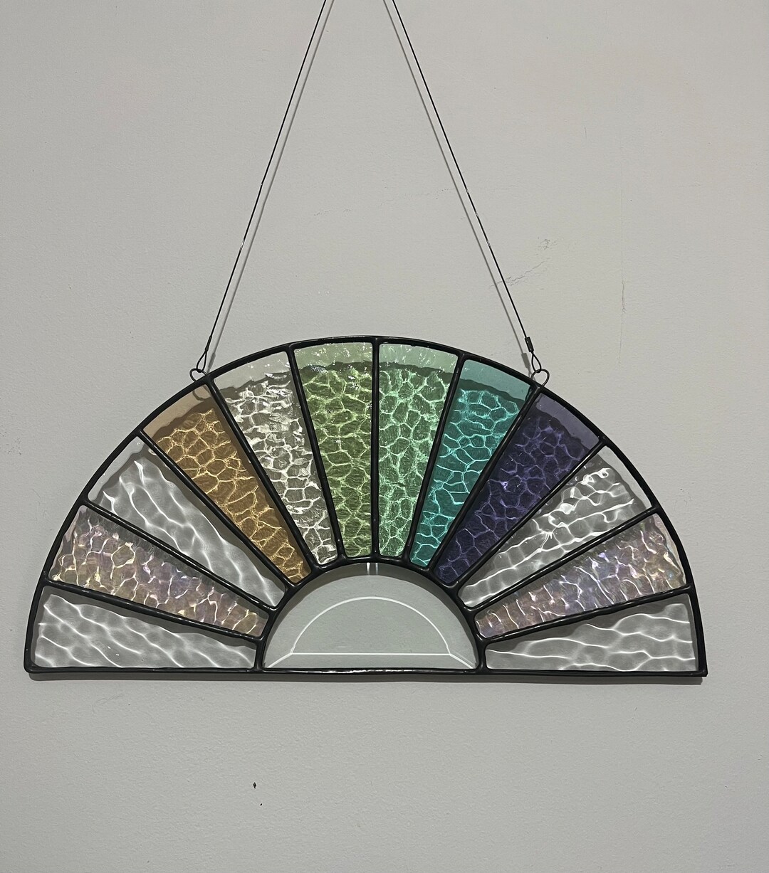 Stained Glass Panel- Burst Series- Semicircle With Bevel- Rainbow - Etsy
