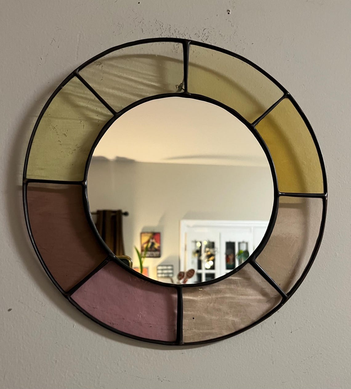 The Yellow One- Stained Glass Mirror- Pastel Shades of Yellow Pink and ...