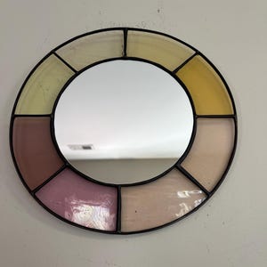 The Yellow One- Stained Glass Mirror- Pastel Shades of Yellow Pink and ...