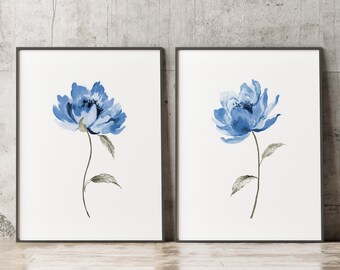Blue Peony Prints Watercolor Peonies Peony Painting Set | Etsy