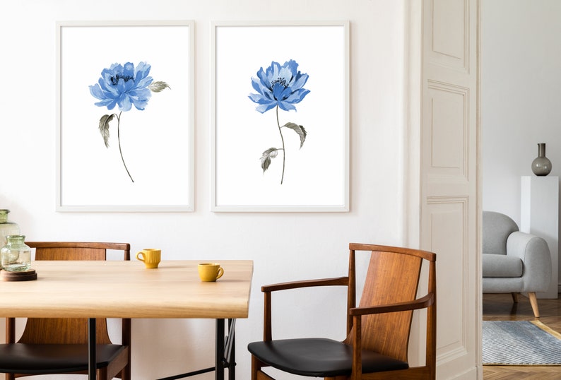 Blue Peony Prints Watercolor Peonies Peony Painting Set - Etsy