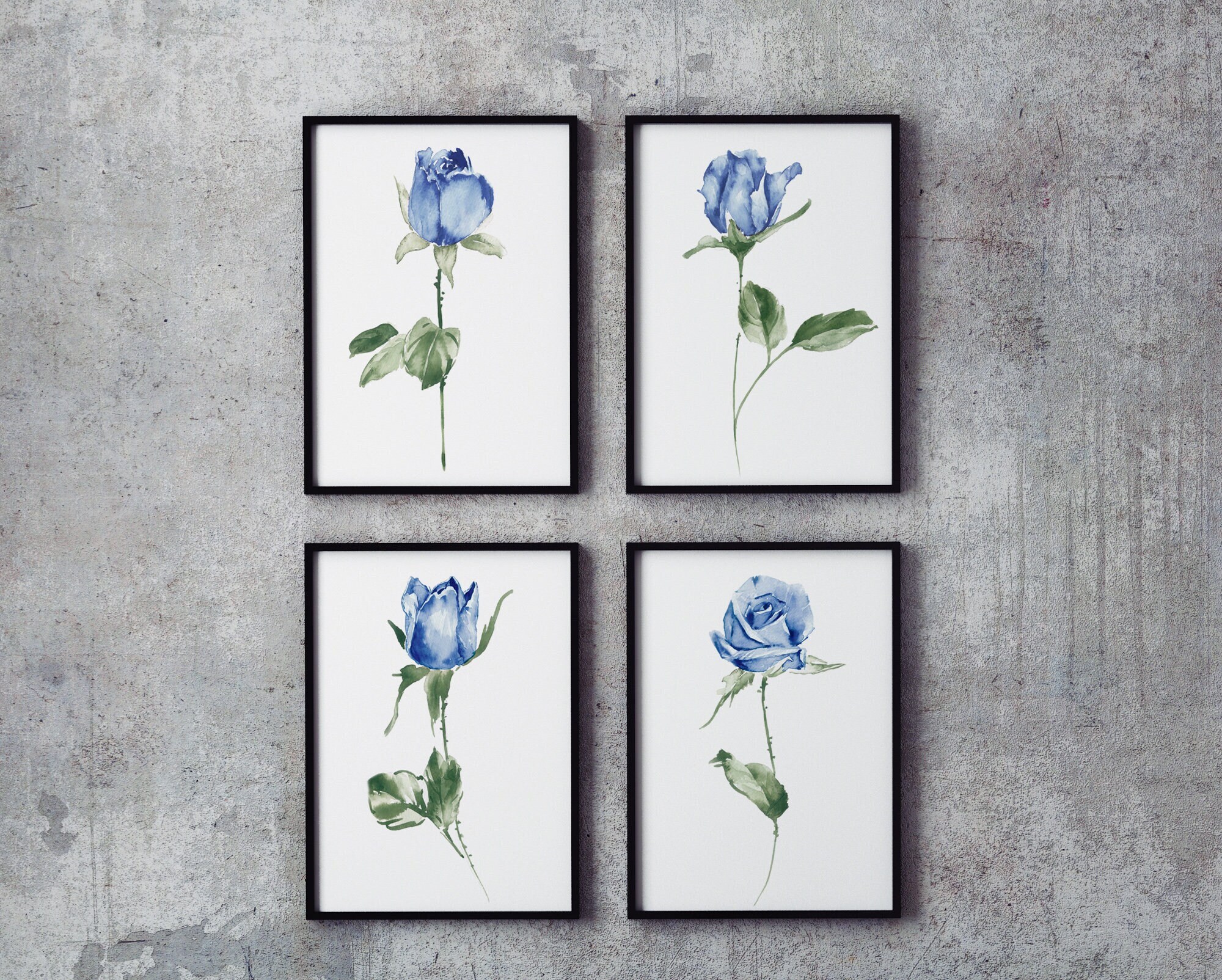 Blue Roses Print Set of 4 Watercolor Print Set of 4 Flower - Etsy