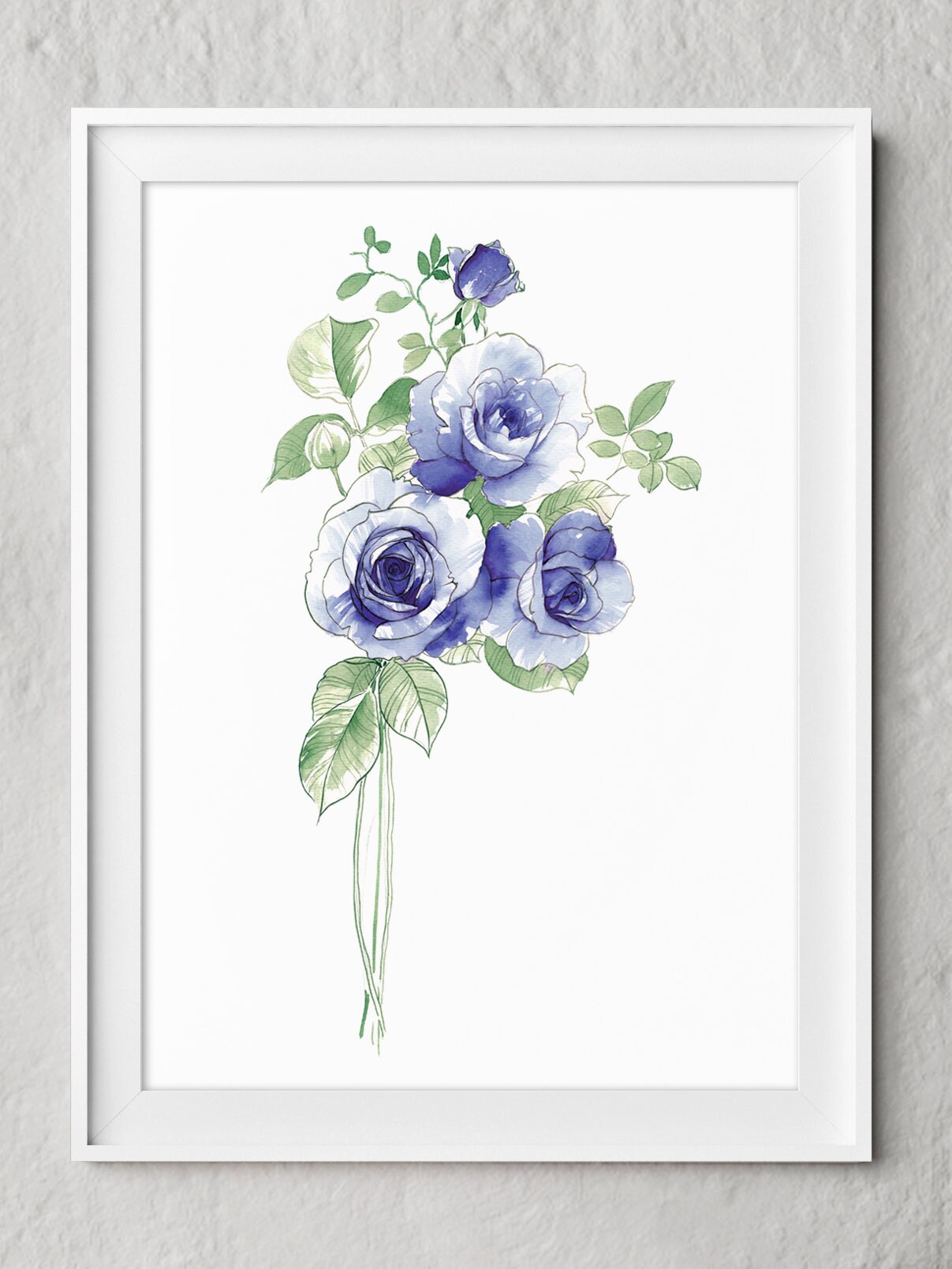 Elegant Blue Roses Flower Watercolor Painting Set of 2 Blue - Etsy