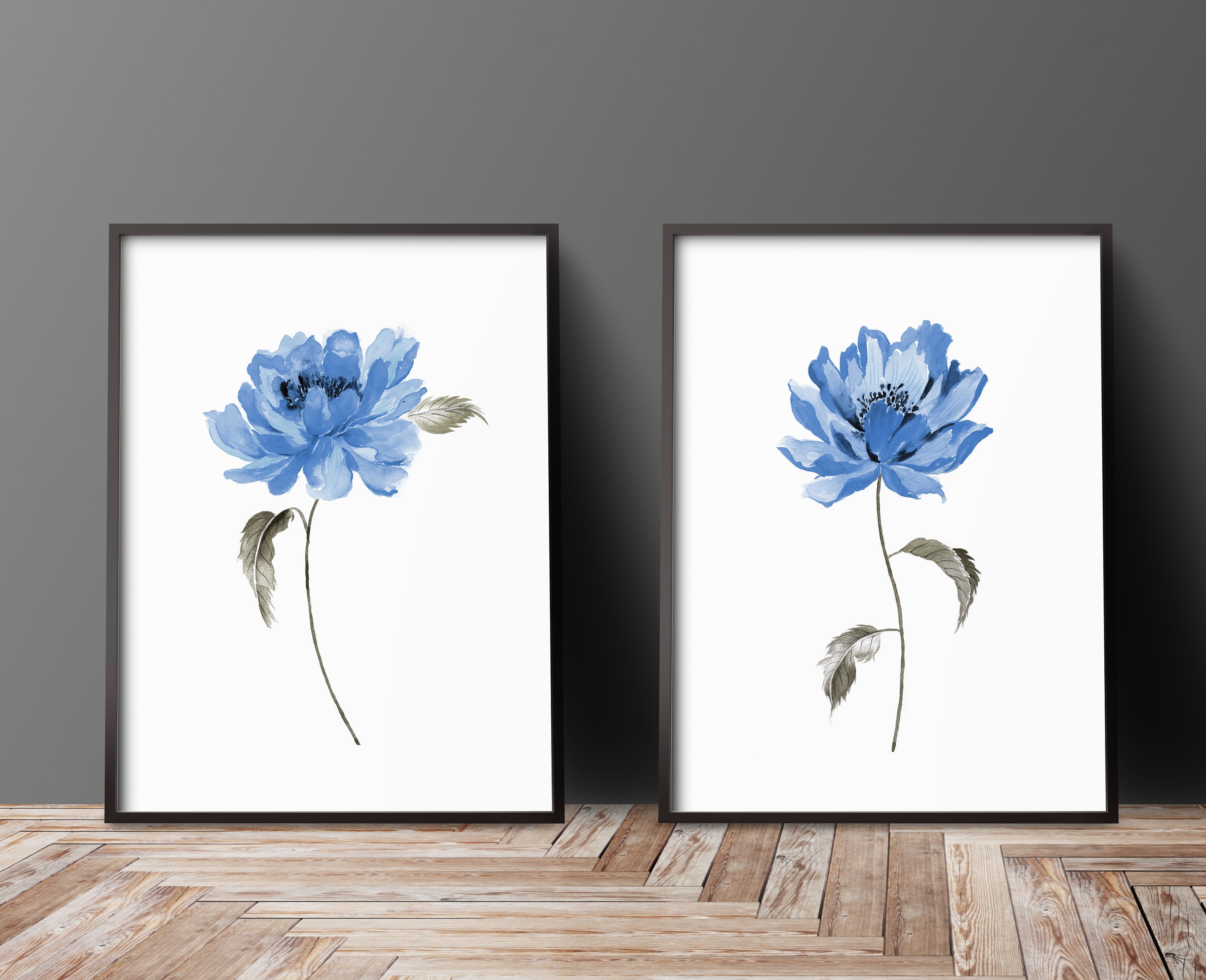 Blue Peony Prints Watercolor Peonies Peony Painting Set - Etsy