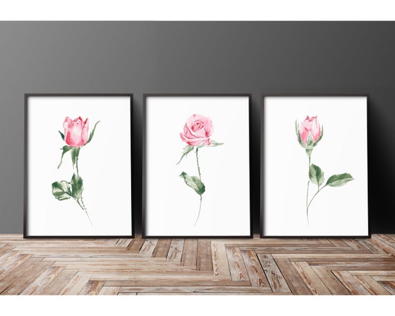 Pink Roses Watercolor Print Set of 3 Roses Print Set Flower | Etsy