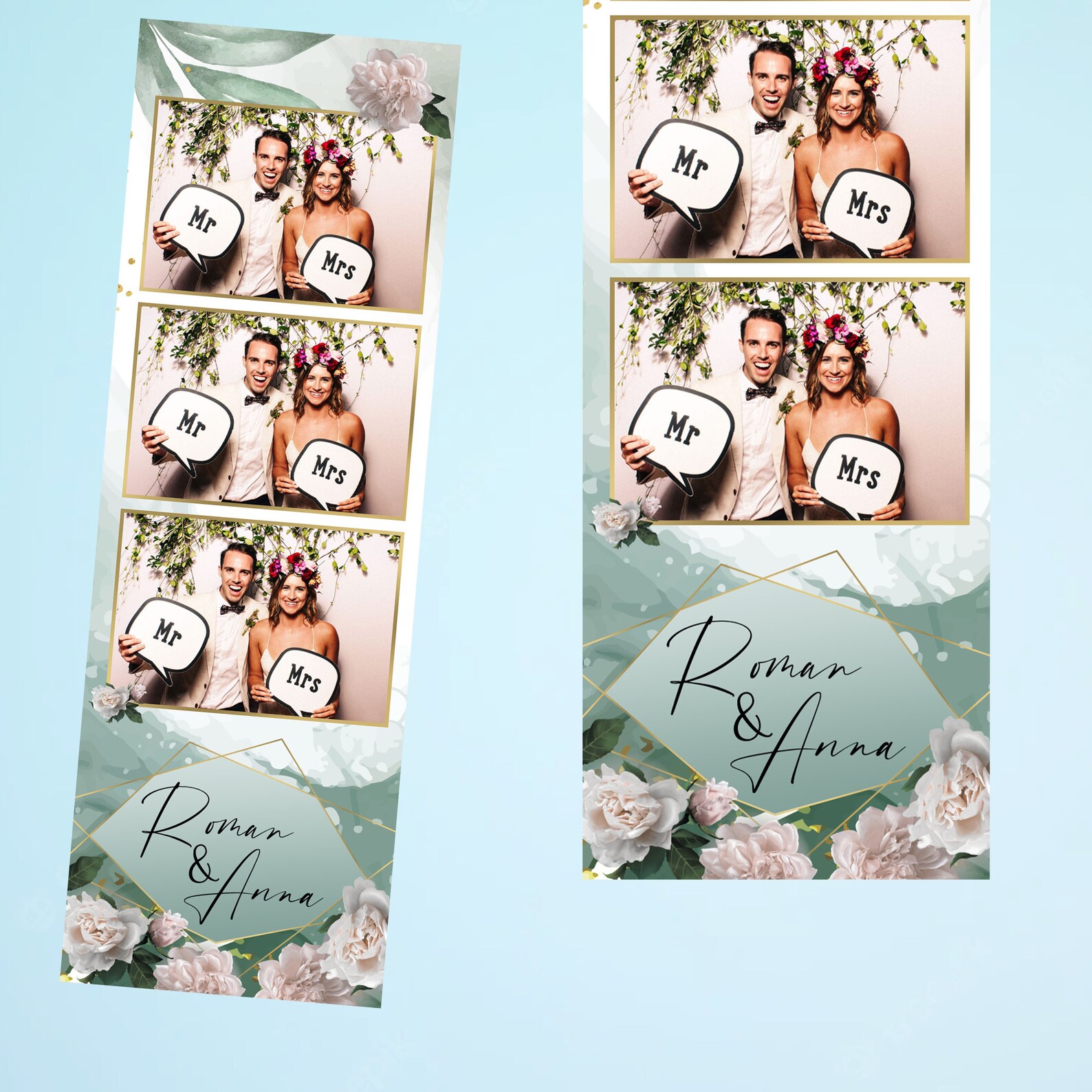 Wedding Photo Booth Template, Beautiful Light Green Floral 2x6 - Etsy