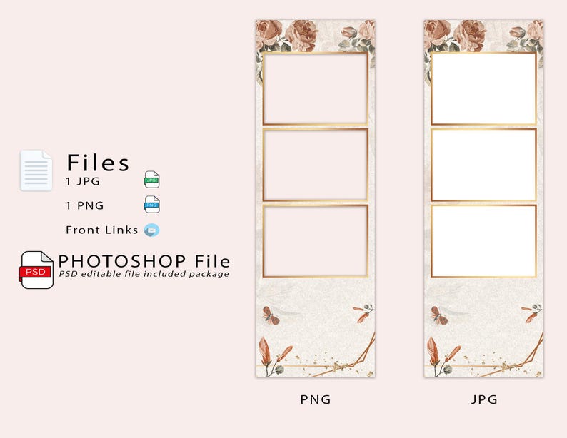 Floral Wedding Photo Booth Template 2x6 |elegant Botanical Photobooth ...