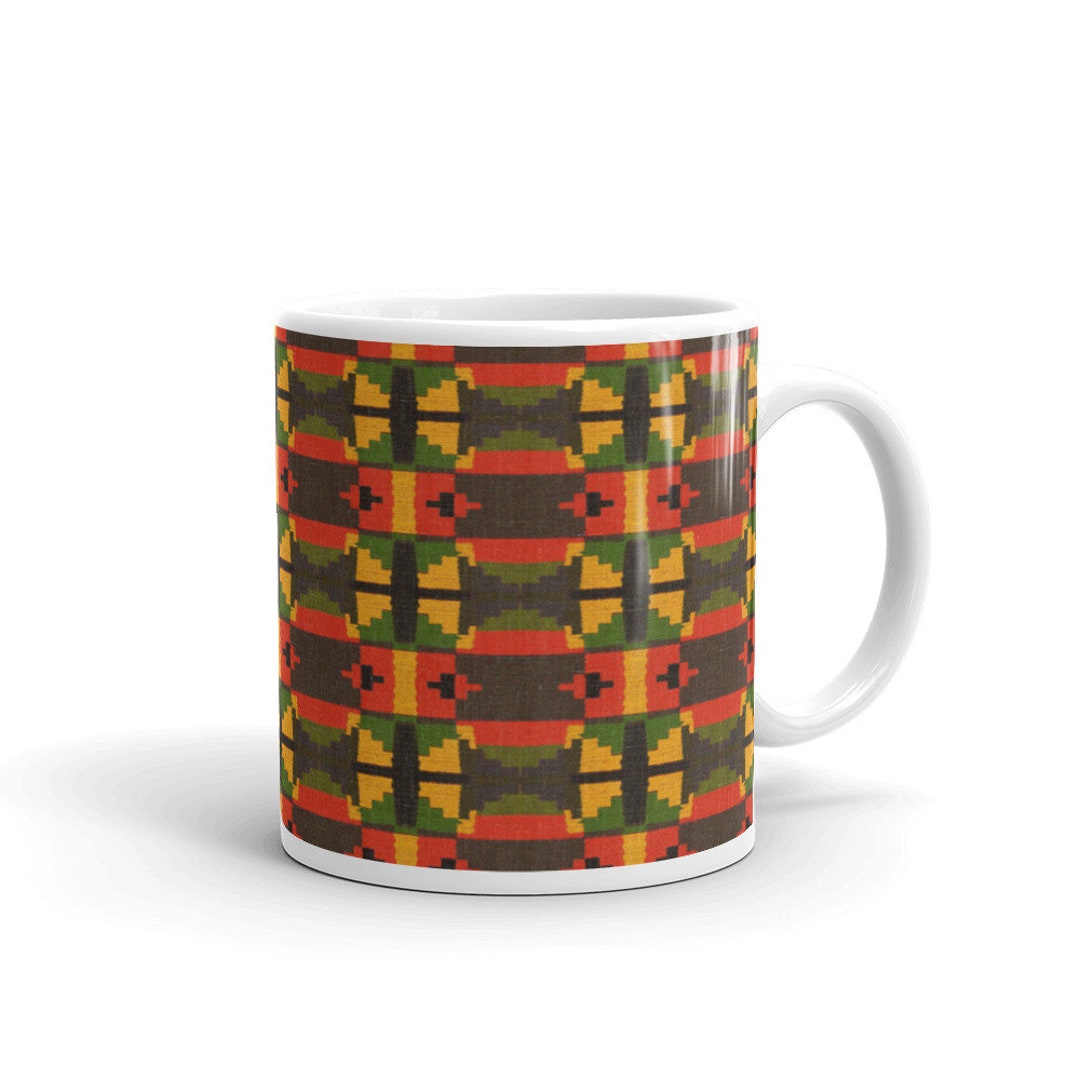 African Kente Cloth Mug: Vivid Print Coffee Cup - Etsy