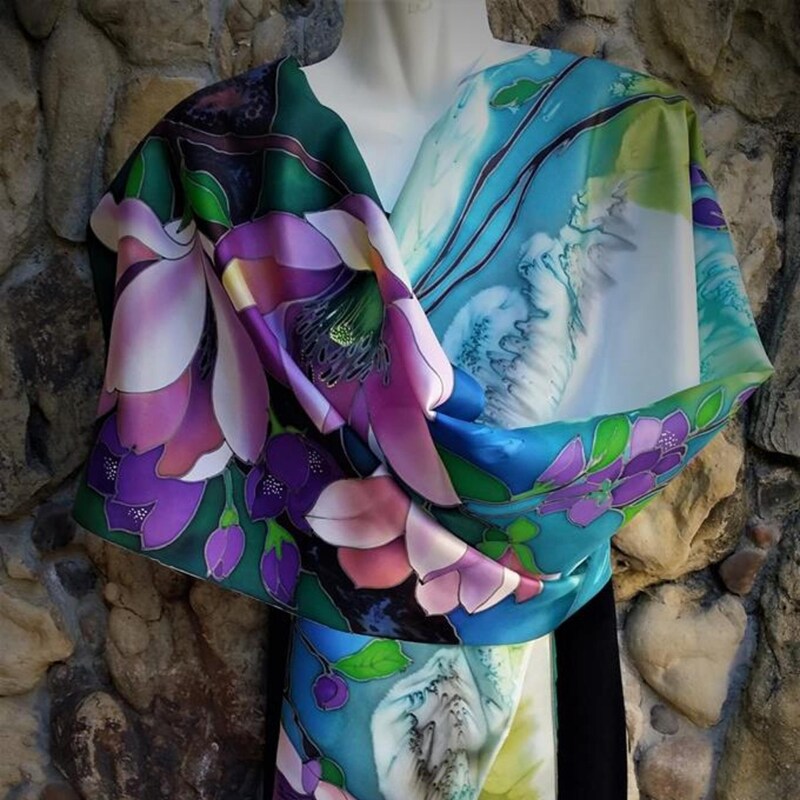 Hand Painted Silk Scarf - Etsy