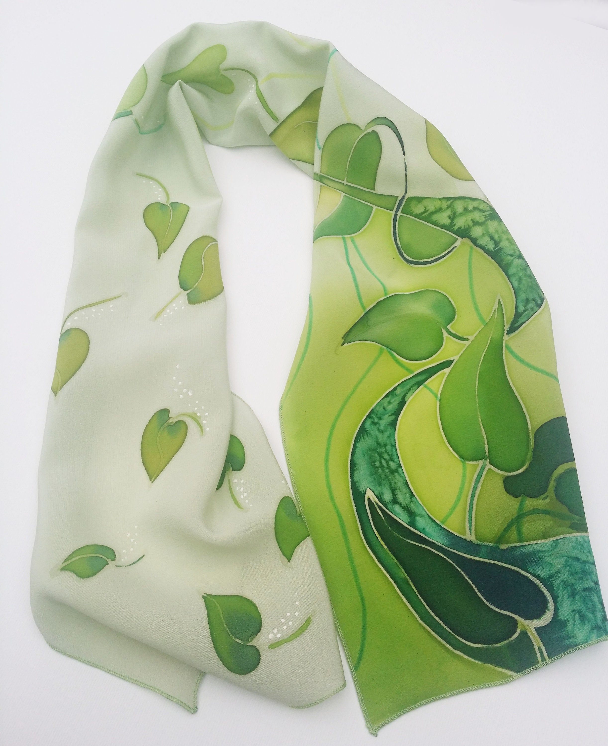 Small Silk Scarf Hand Painted, Mint Freshness , Gift for Women , Size ...