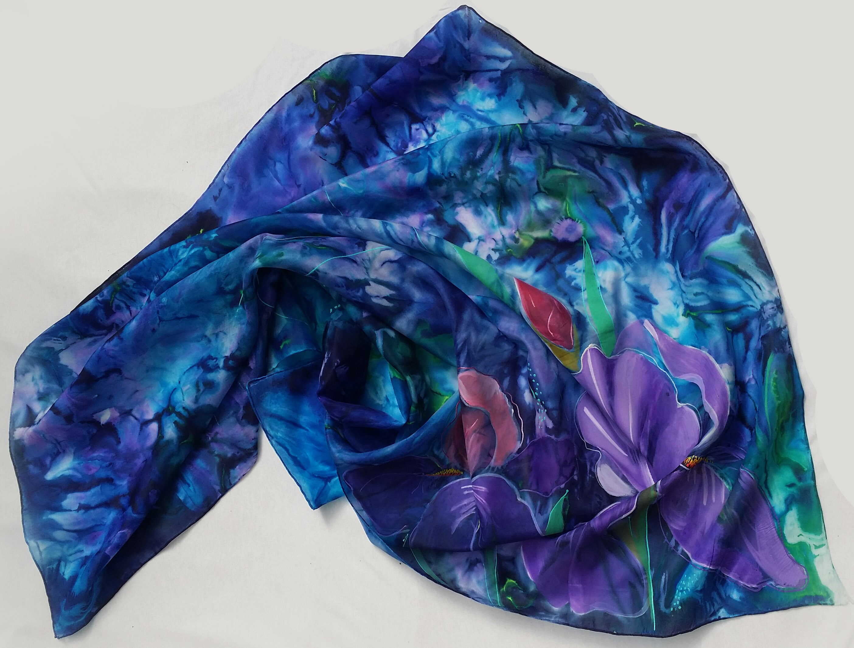 Hand Painted Silk Scarf Iris Flowers - Etsy