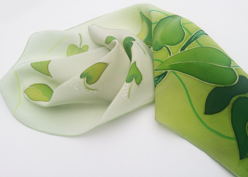 Small Silk Scarf Hand Painted, Mint Freshness , Gift for Women , Size ...