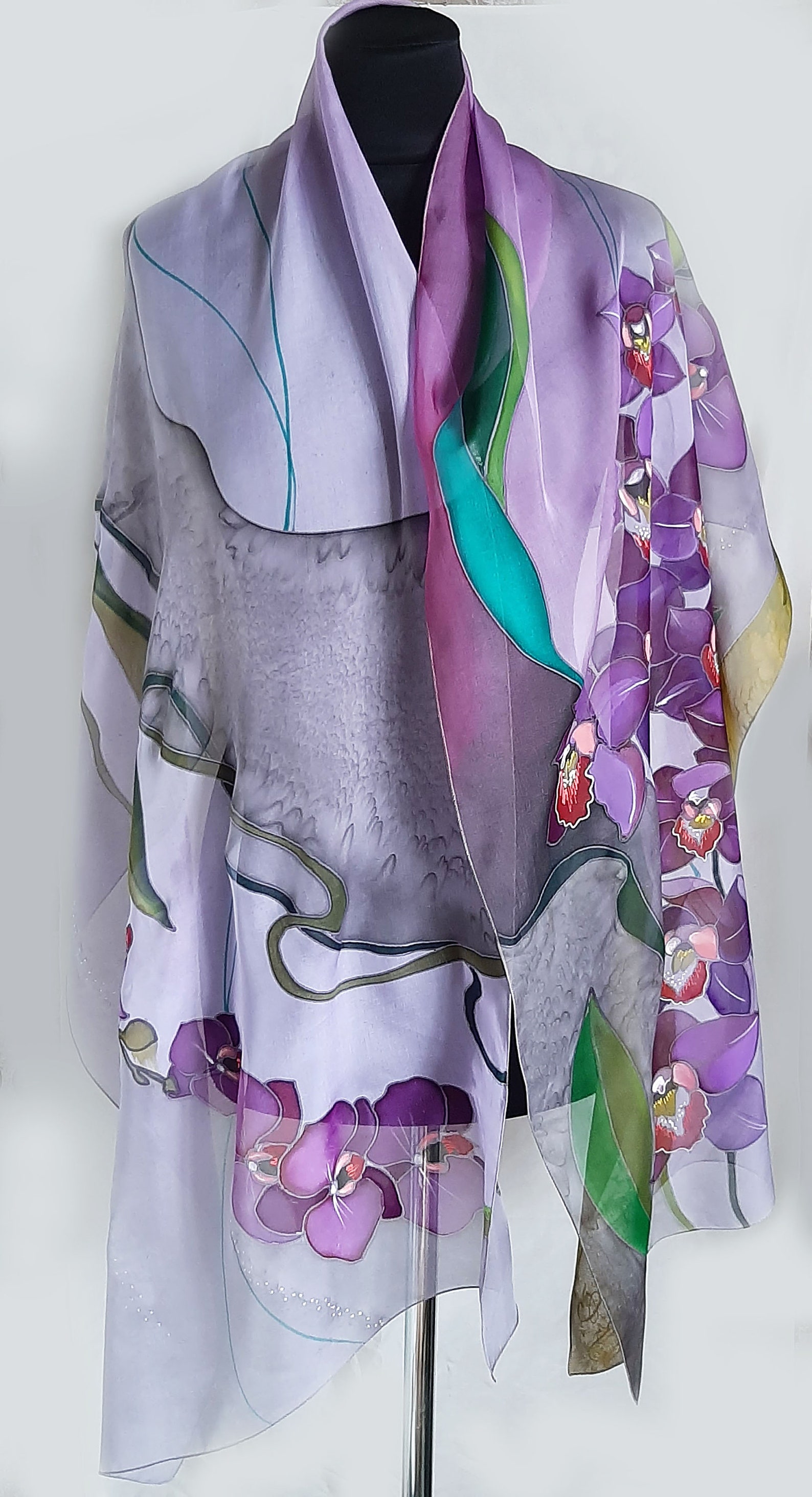 Hand Painted Silk Scarf Purple Orchids Mother's Day Gift | Etsy