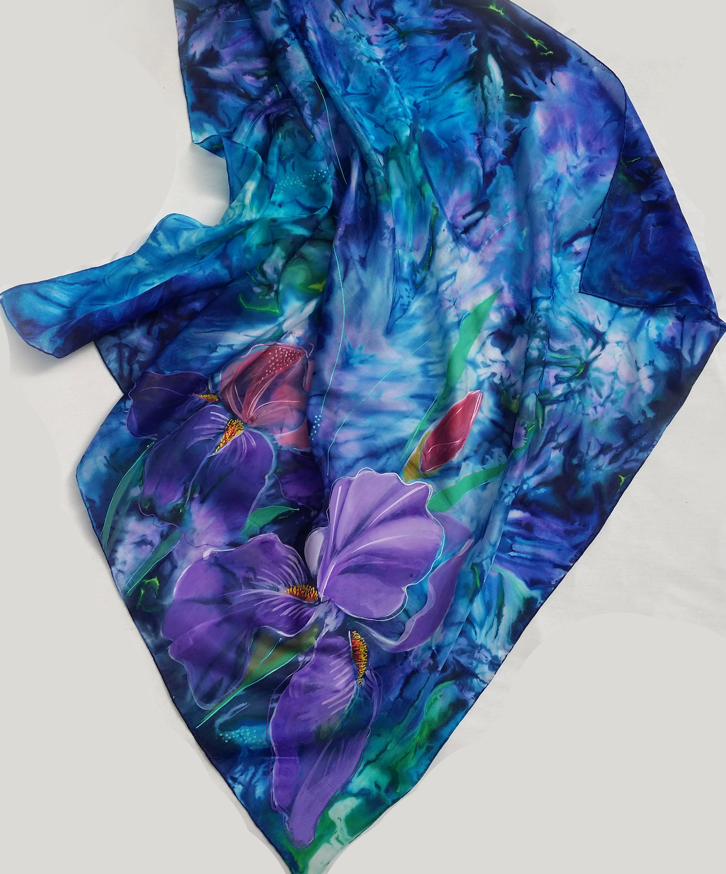 Hand Painted Silk Scarf Iris Flowers - Etsy