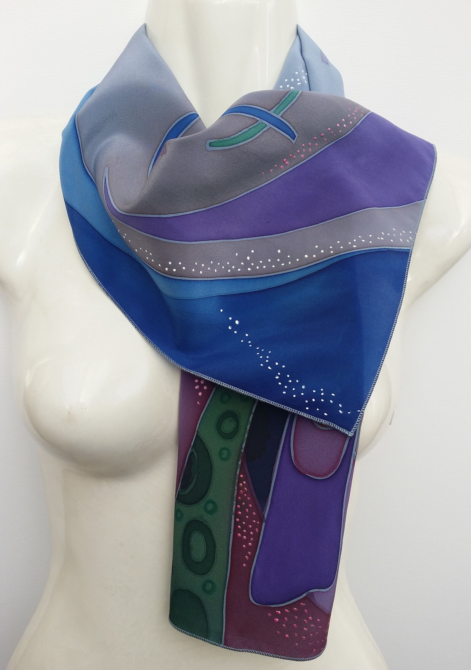 Hand Painted Small Silk Scarf Pink Blue Purple - Etsy
