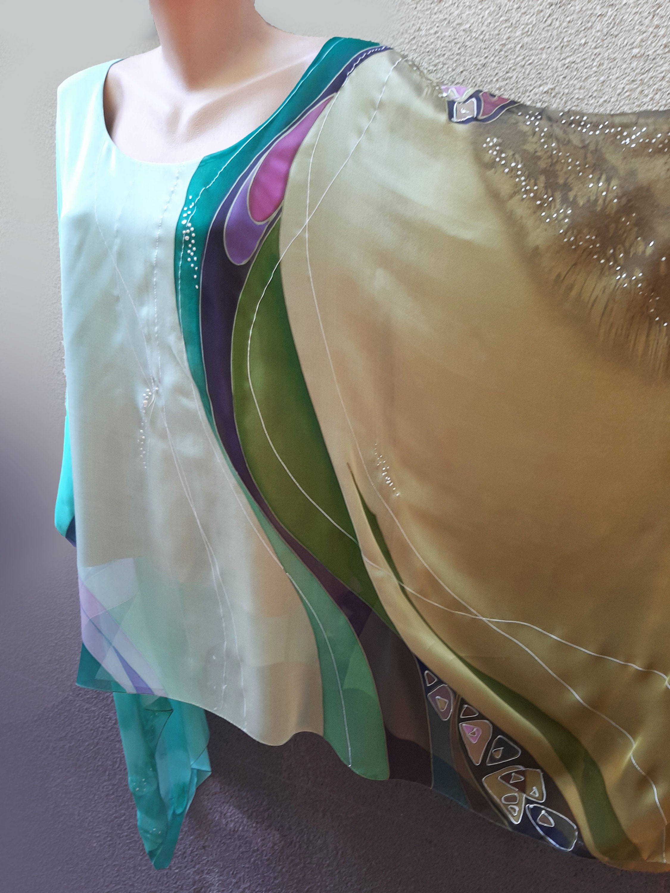 Silk Tunic Hand Painted Abstract Batik Caftan | Etsy