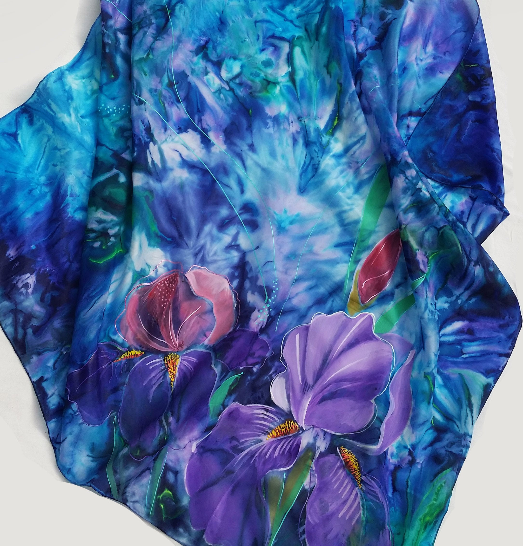 Hand Painted Silk Scarf Iris Flowers - Etsy