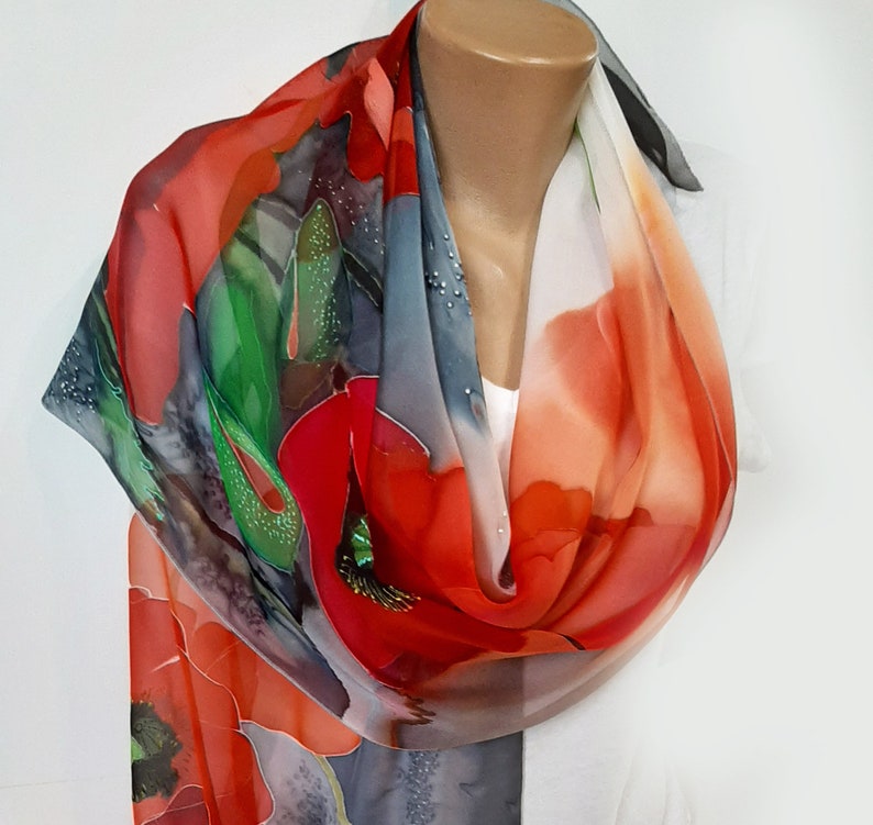 Hand Painted Silk Scarf Red Poppies - Etsy
