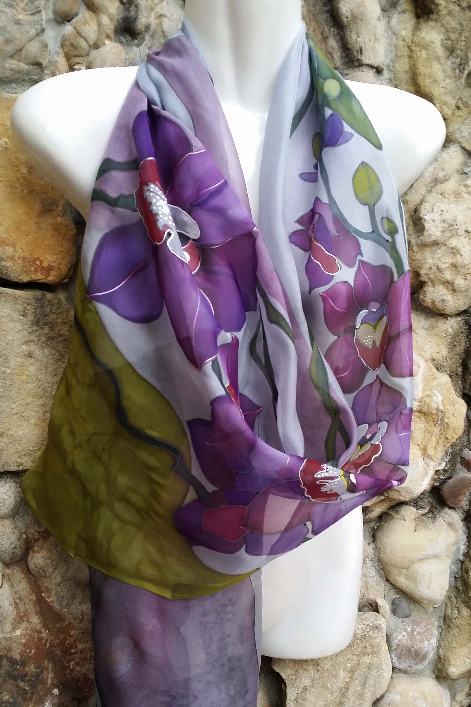 Silk Scarf Hand Painted Purple Orchids - Etsy