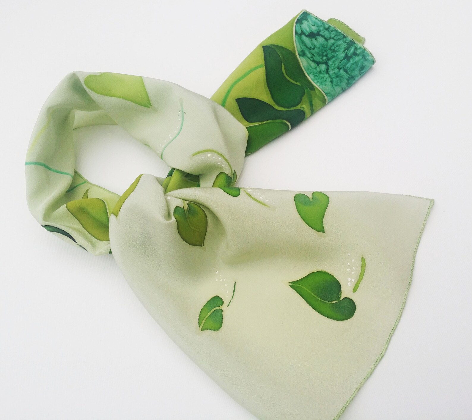 Small Silk Scarf Hand Painted Mint Freshness Gift for Women - Etsy