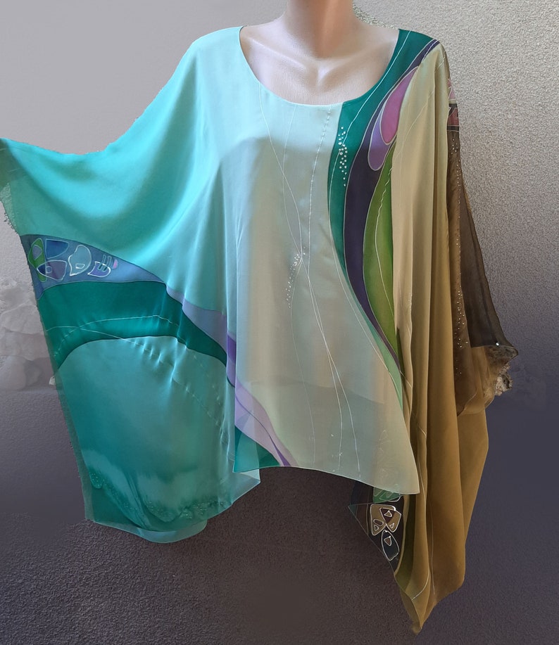 Silk Tunic Hand Painted Abstract Batik Caftan - Etsy