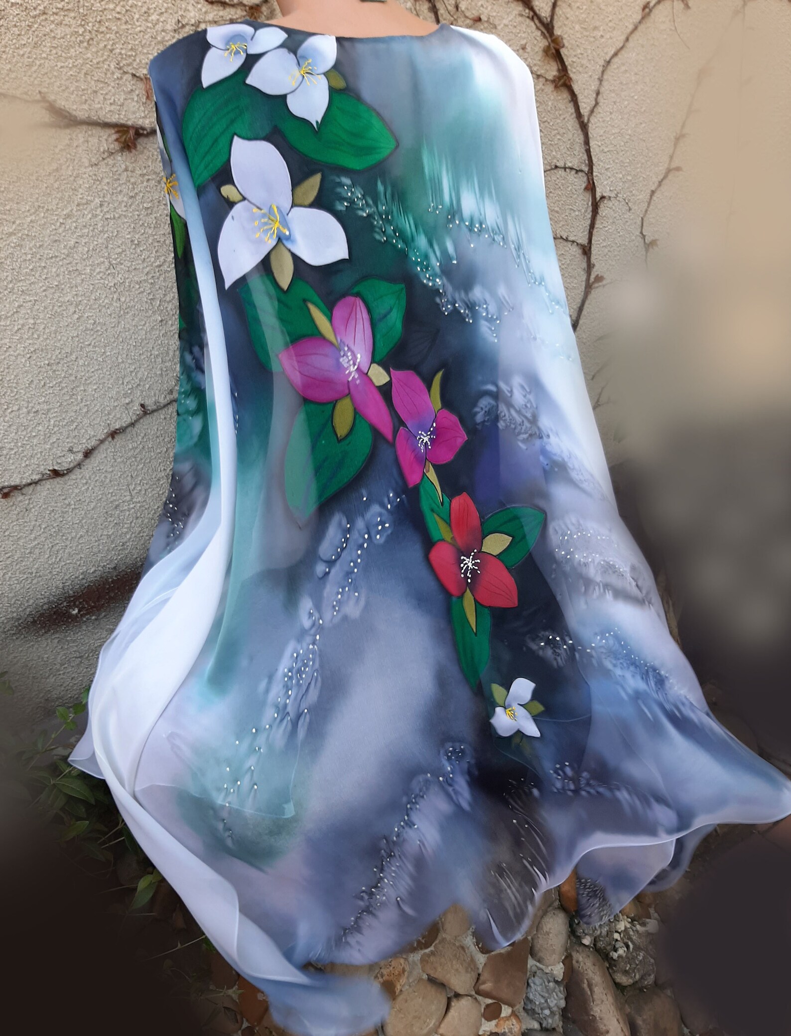 Hand Painted Silk Tunic Trillium Flowers. - Etsy