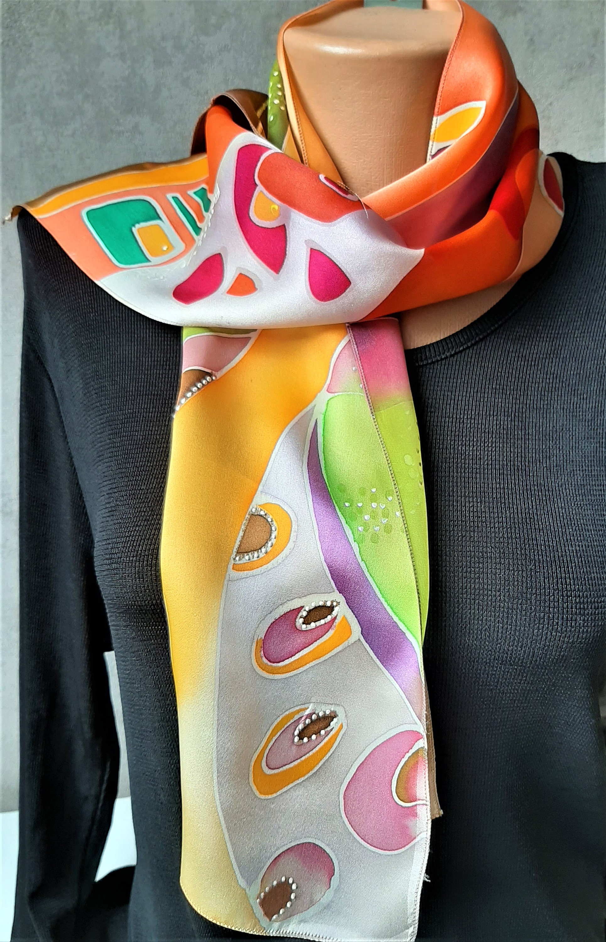 Small Silk Scarf Hand Painted Abstraction Batik Silk Scarf - Etsy