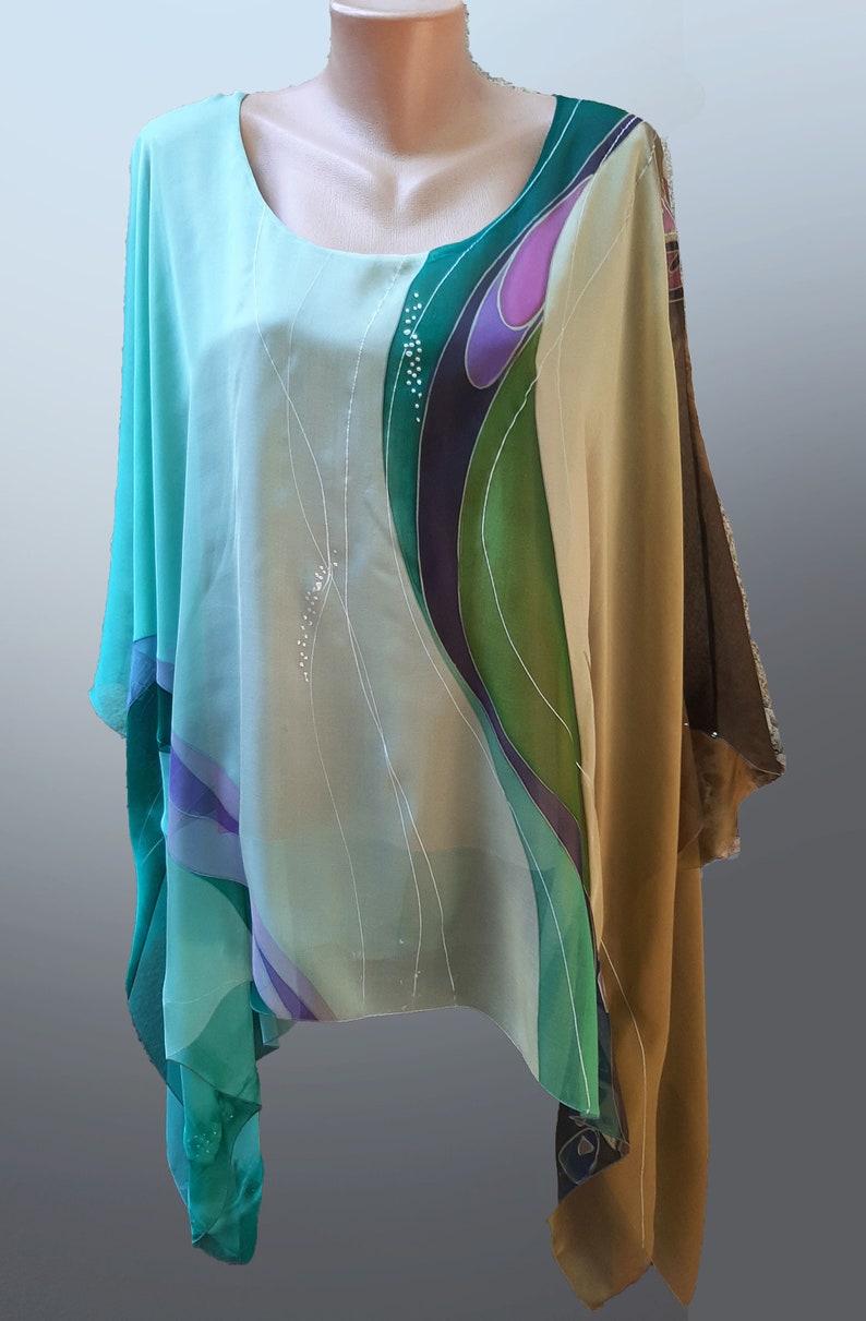 Silk Tunic Hand Painted Abstract Batik Caftan - Etsy