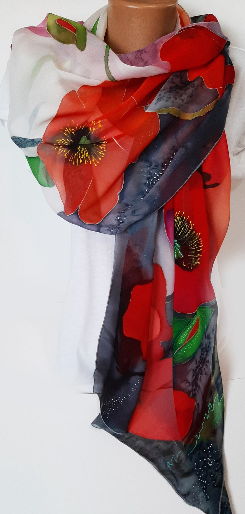 Hand Painted Silk Scarf Red Poppies - Etsy