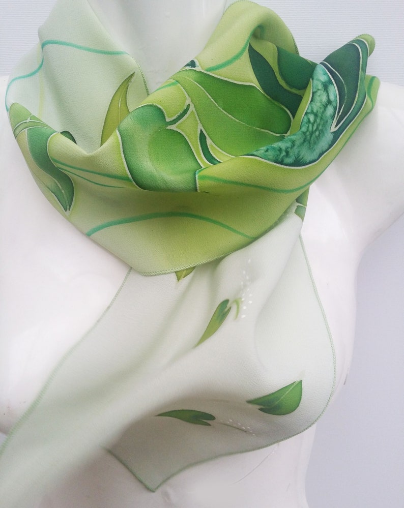 Small Silk Scarf Hand Painted Mint Freshness Gift for Women - Etsy