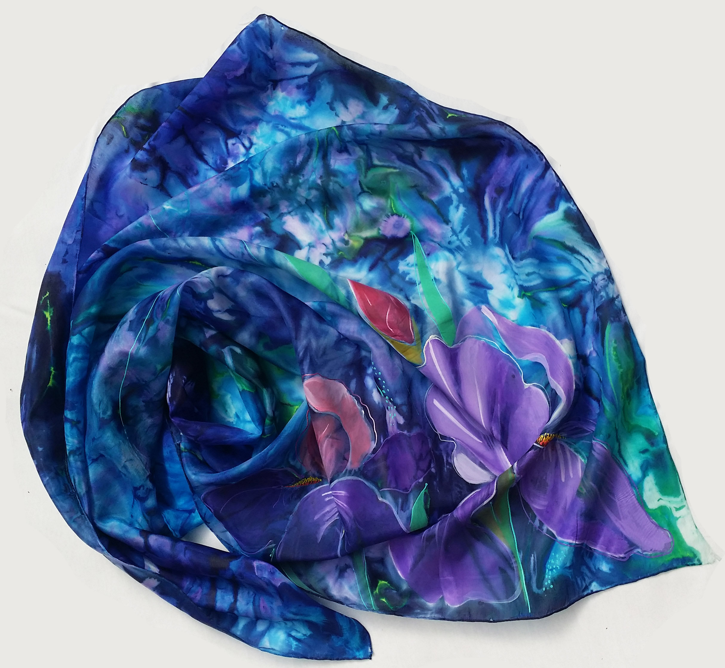 Hand Painted Silk Scarf Iris Flowers - Etsy