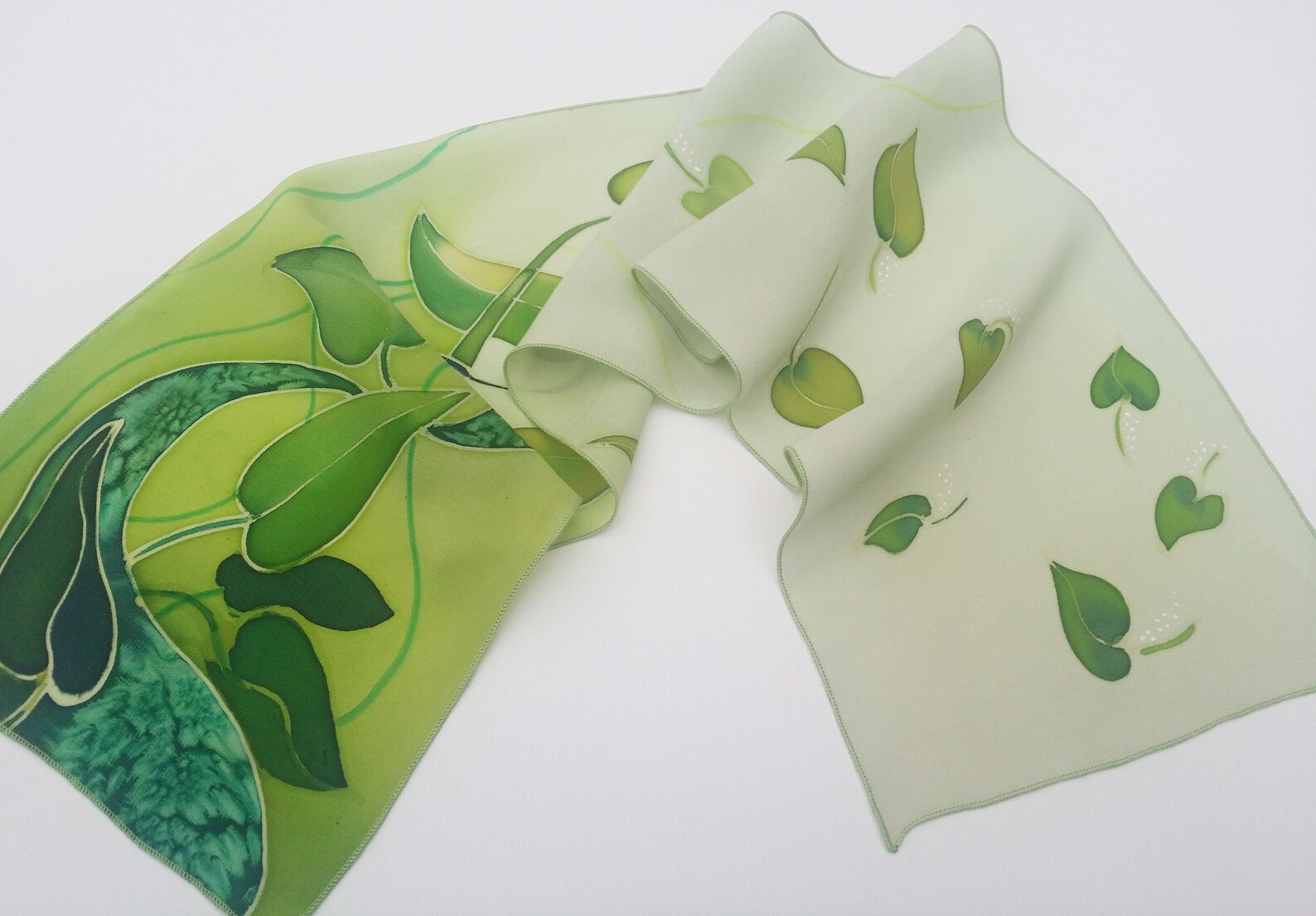 Small Silk Scarf Hand Painted, Mint Freshness , Gift for Women , Size ...