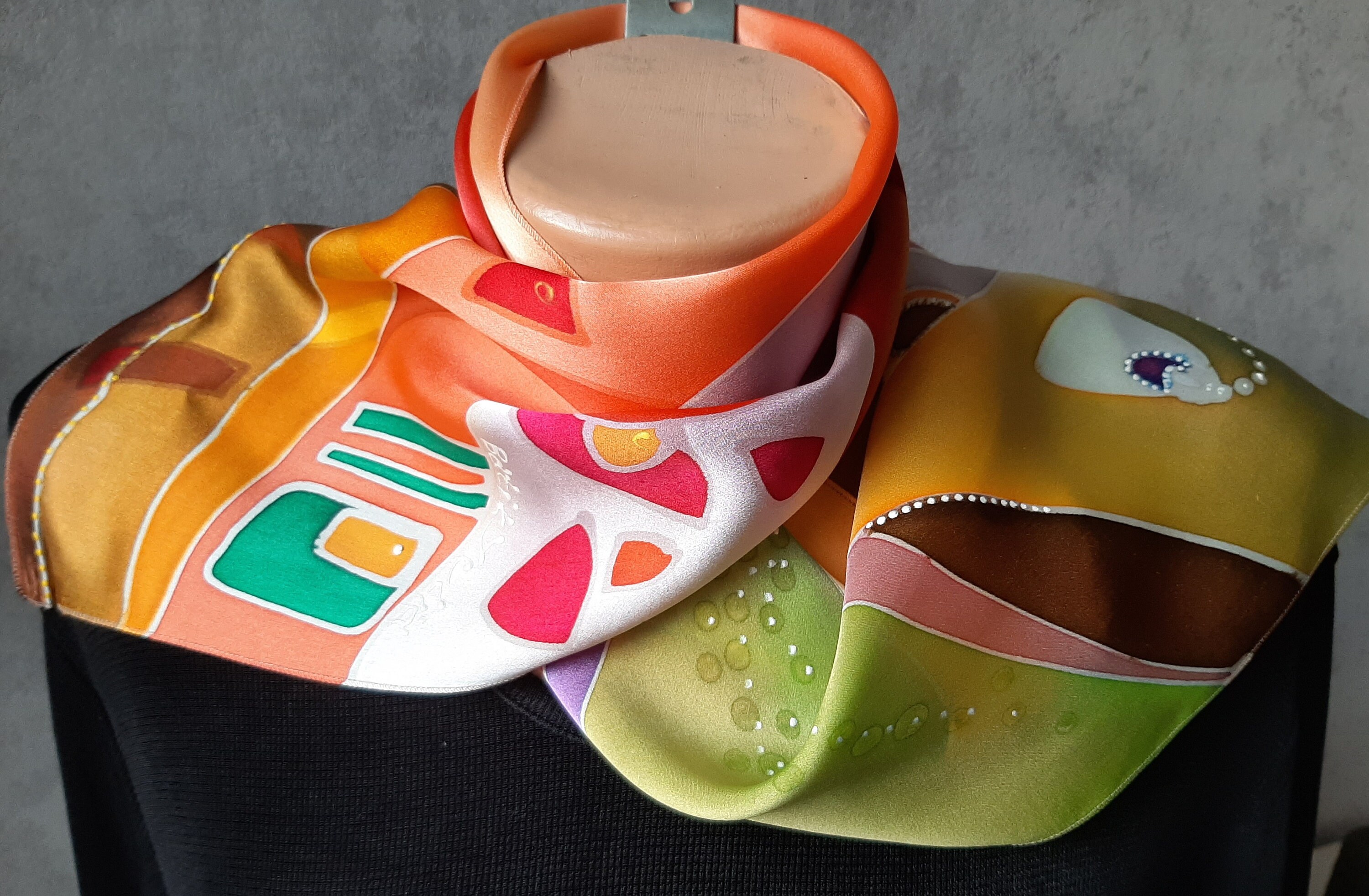 Small Silk Scarf Hand Painted Abstraction, Batik Silk Scarf, Christmas ...