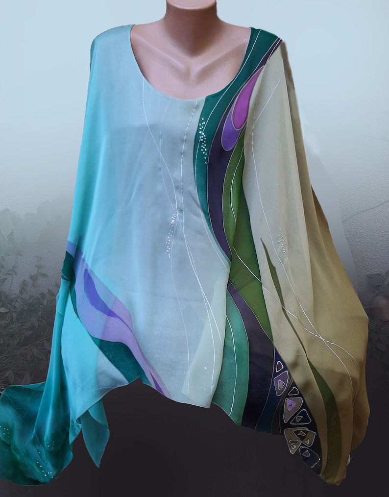 Silk Tunic Hand Painted Abstract Batik Caftan - Etsy