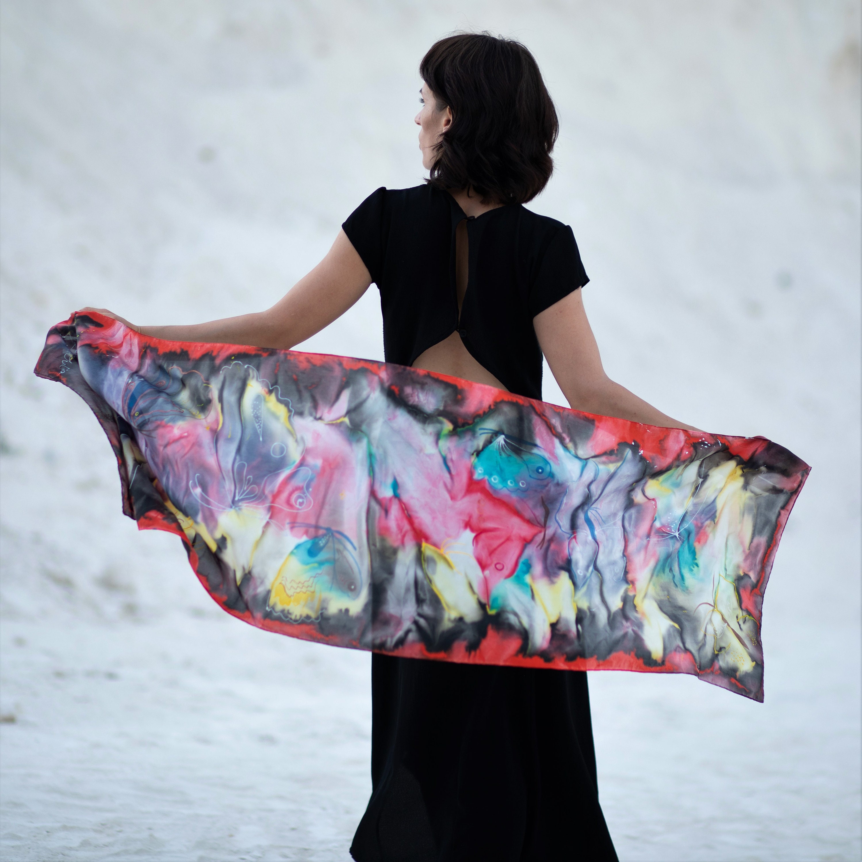 Handpainted Silk Scarf Butterfly Wings Batik Scarf Christmas - Etsy