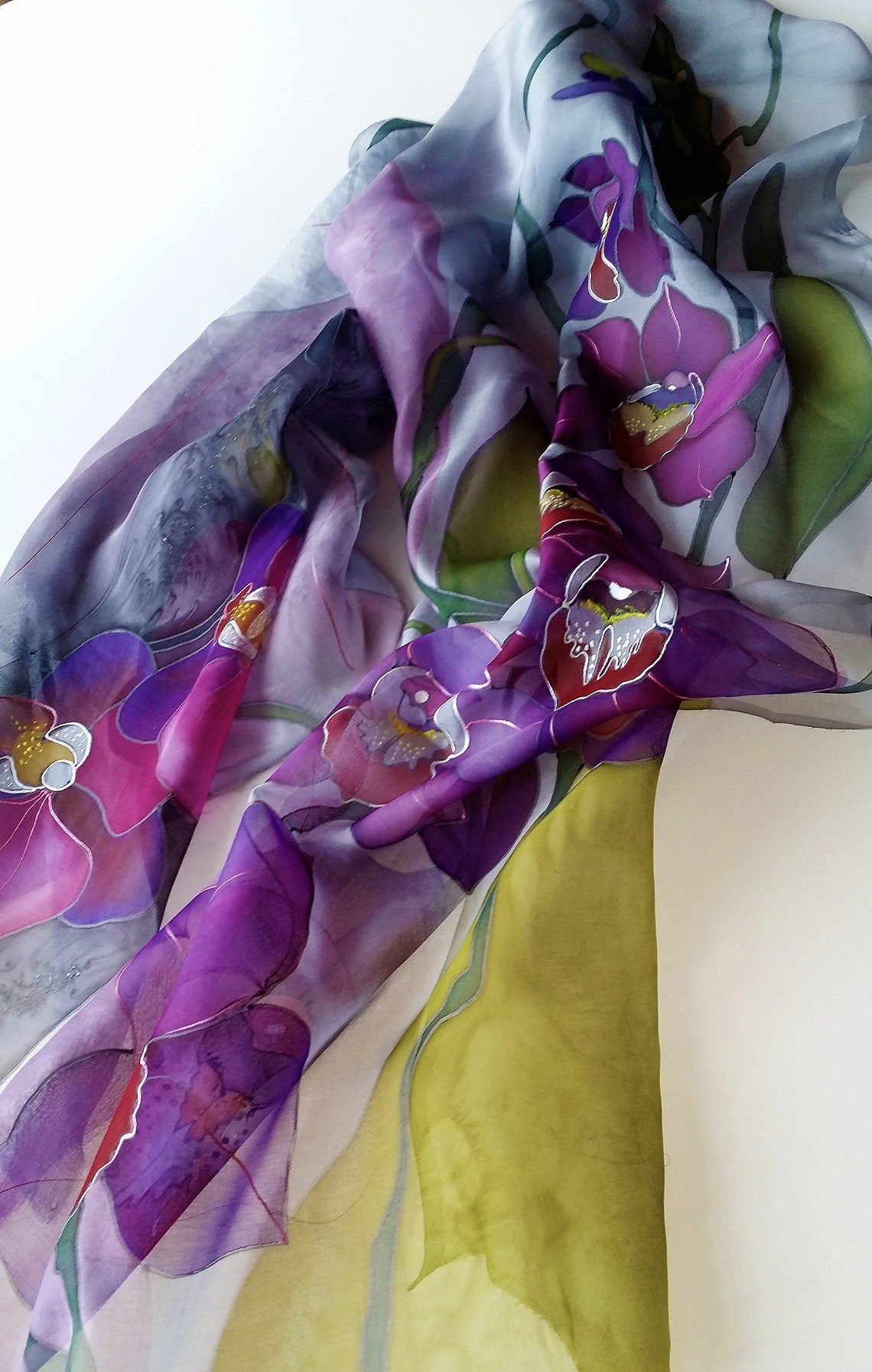 Silk Scarf Hand Painted Purple Orchids - Etsy