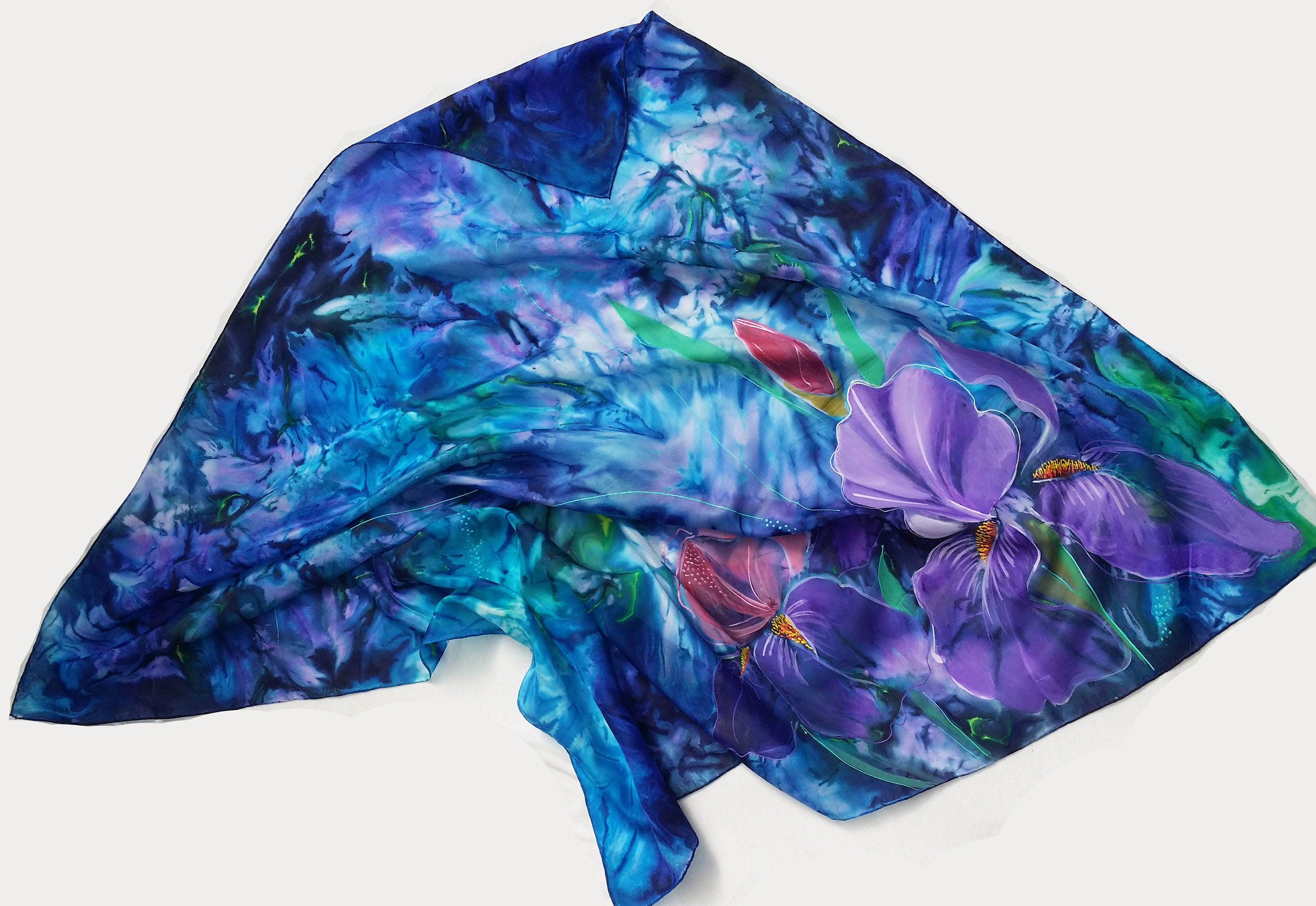Hand Painted Silk Scarf Iris Flowers - Etsy