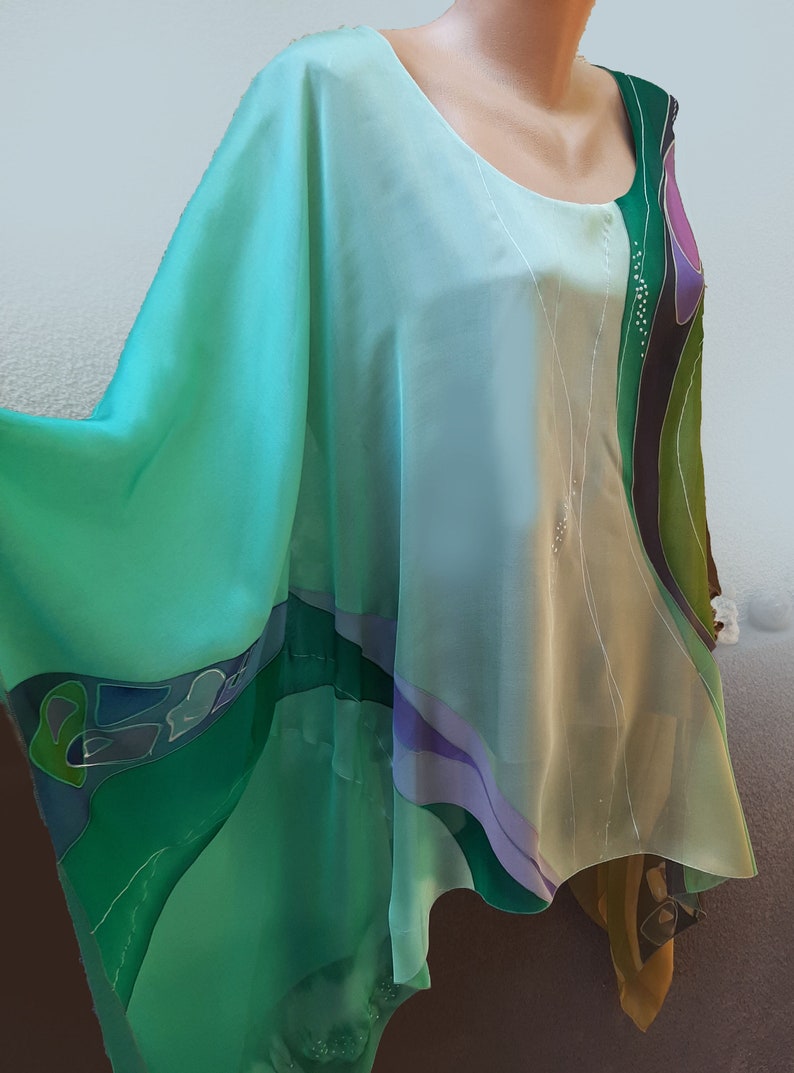 Silk Tunic Hand Painted Abstract Batik Caftan - Etsy