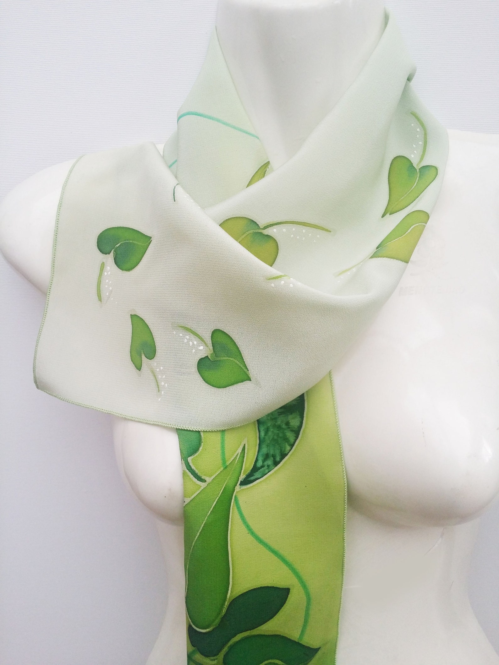 Small Silk Scarf Hand Painted, Mint Freshness , Gift for Women , Size ...