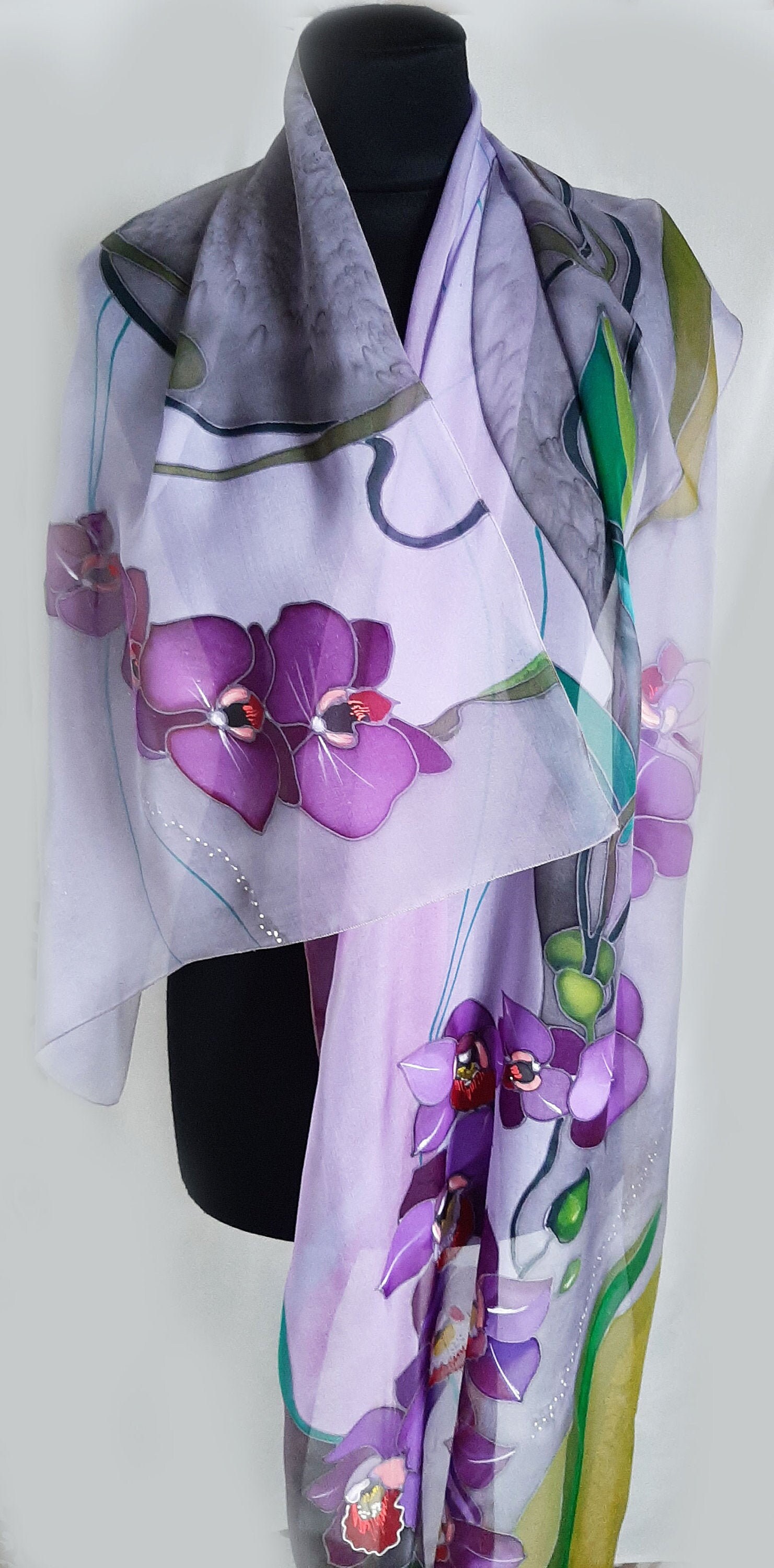 Hand Painted Silk Scarf Purple Orchids Mother's Day Gift - Etsy
