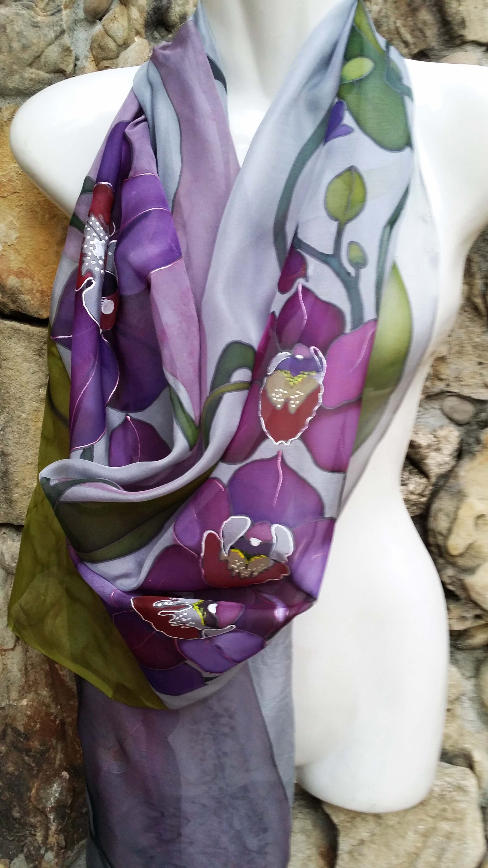 Silk Scarf Hand Painted Purple Orchids - Etsy