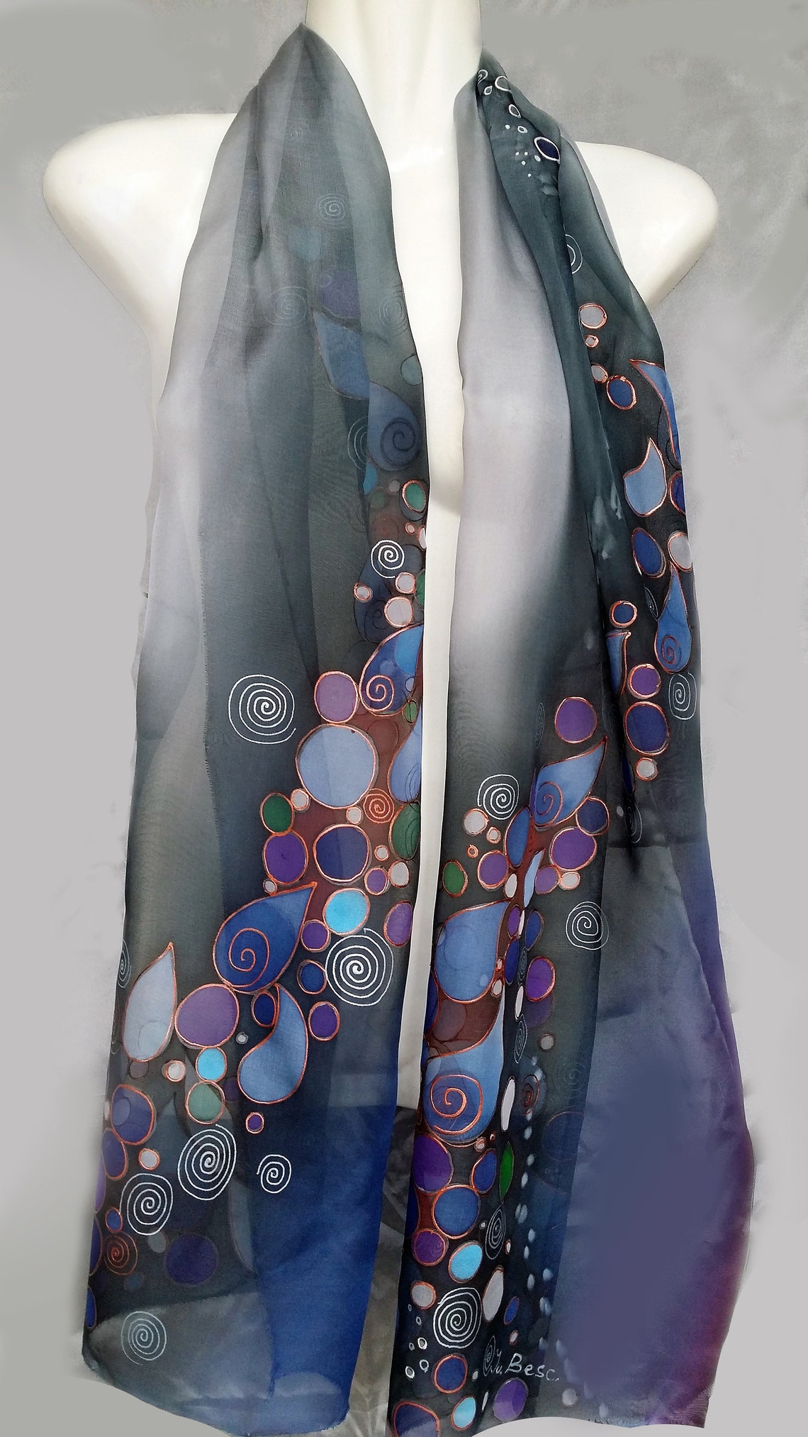 Color Block Silk Scarf Hand Painted STARRY SKY Christmas Long - Etsy