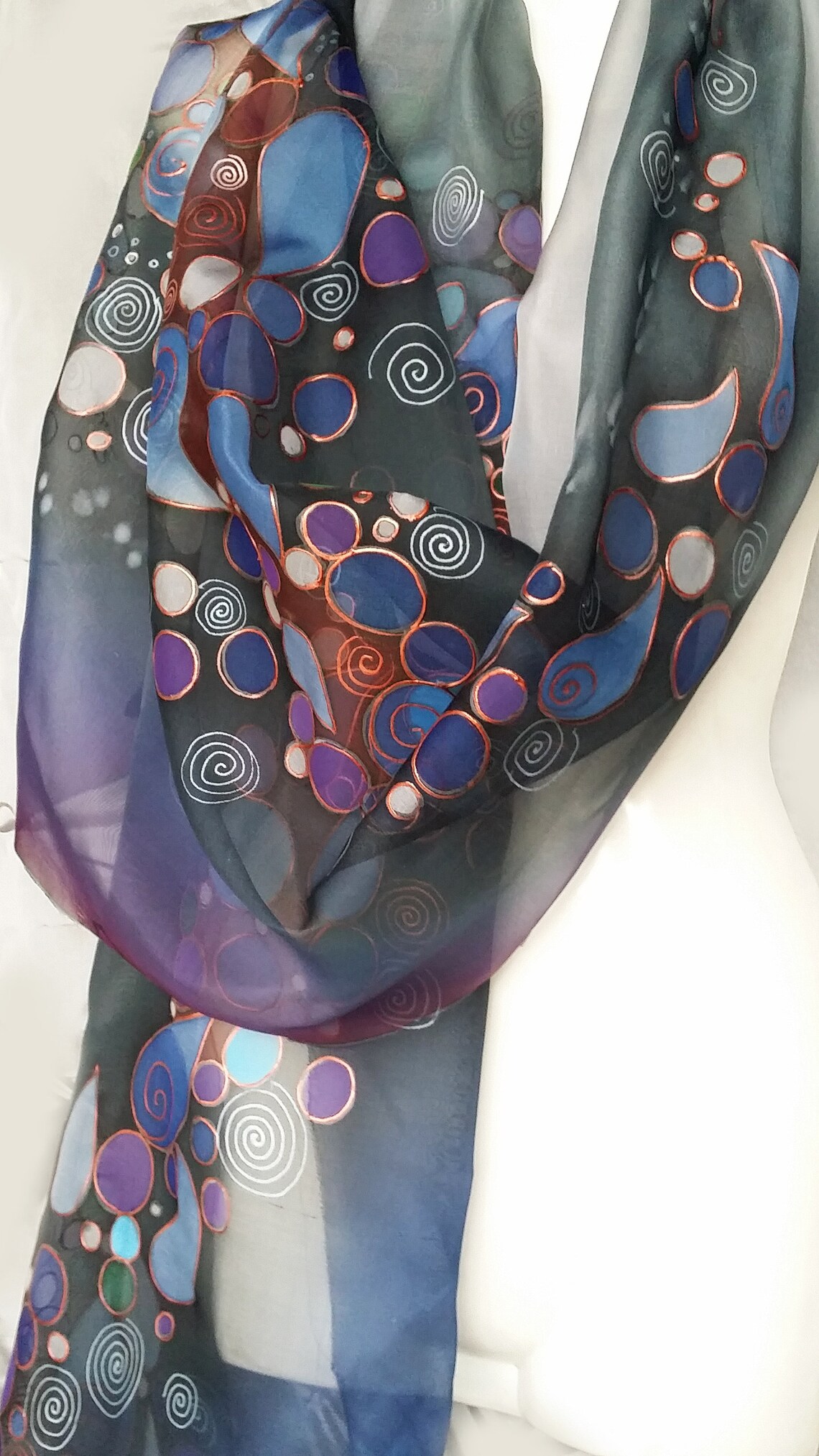 Color block silk scarf hand painted STARRY SKY Christmas | Etsy