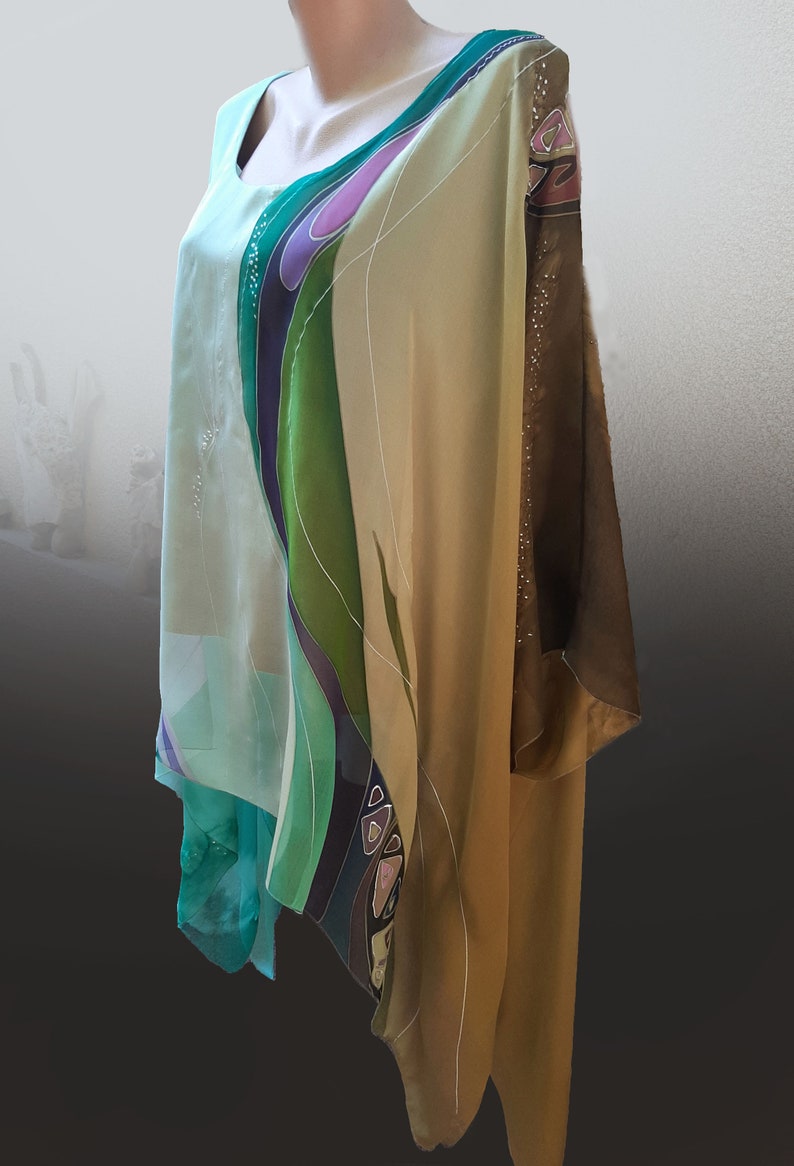 Silk Tunic Hand Painted Abstract Batik Caftan | Etsy