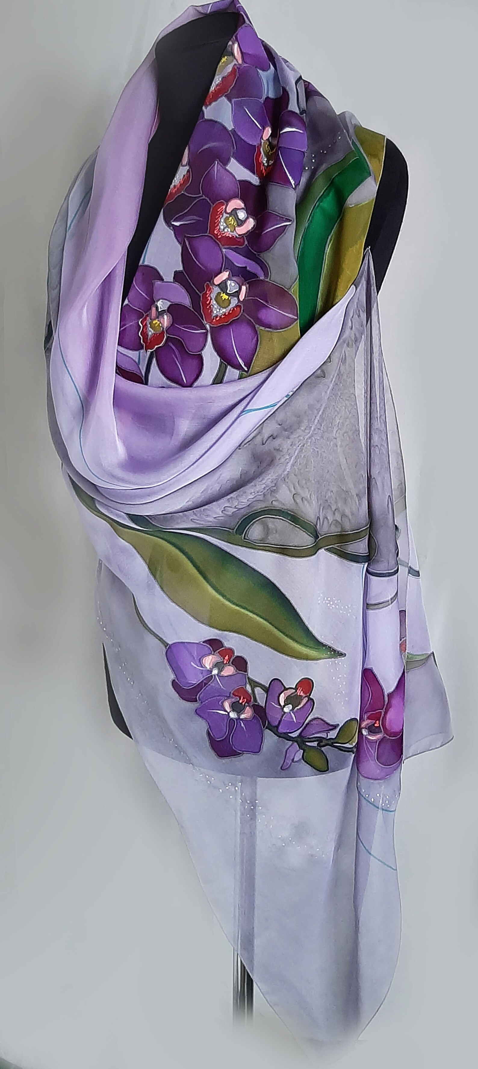 Hand Painted Silk Scarf Purple Orchids Mother's Day Gift | Etsy