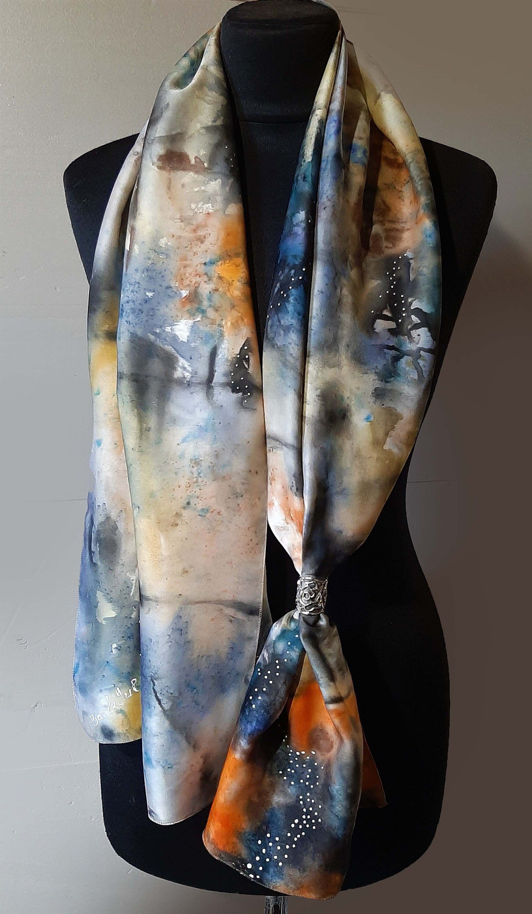 Silk Scarf Hand Painted, Abstract Batik Silk Scarf . Birthday Gift . - Etsy